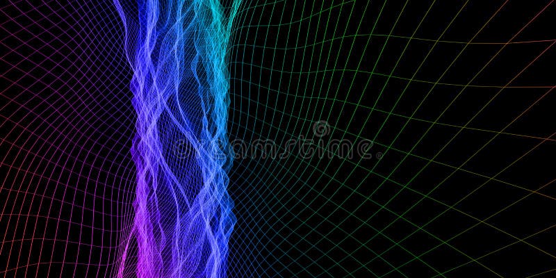 Abstract Wave Grid Neon Color Mesh Light Effect 3d Illustration Stock ...