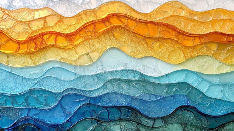 Abstract Wave Layers of Golden and Blue Hues Stock Illustration ...