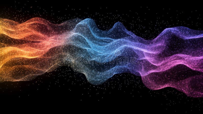 Abstract Wave of Light and Color in Dark Background with Sparkles ...