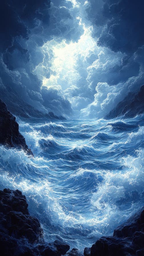 Abstract Wave-like Fractal Forms Inspired by Ocean Currents, Showcasing Blue and Fluid Textures ...