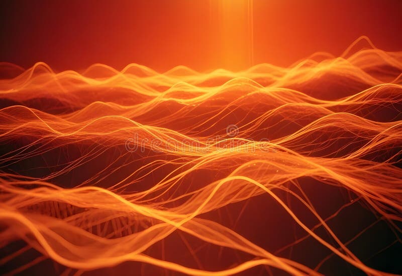 Abstract, Wave-like Lines of Glowing Orange Light Against a Red ...