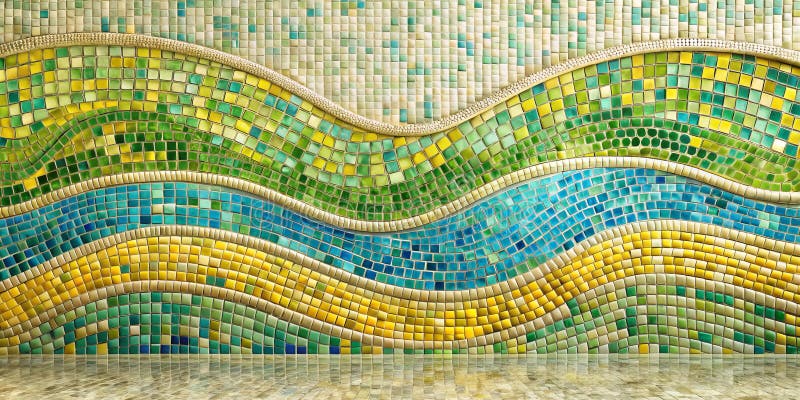 Abstract Wave Mosaic Tile Wall Design with Floor Reflection. Generative ...