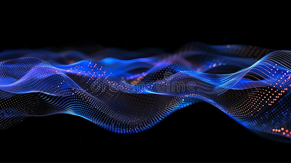 Abstract Wave with Moving Dots Flow of Particles Cyber Technolog Stock ...