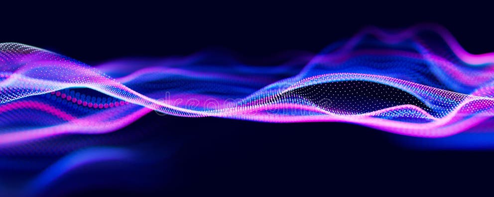 Abstract Wave of Particles. Big Data Digital Flow Concept. LLM Learning ...