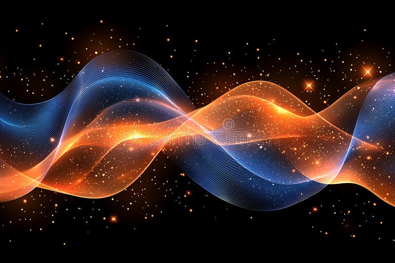 Abstract Wave with Particles on Dark Background Stock Photo - Image of ...