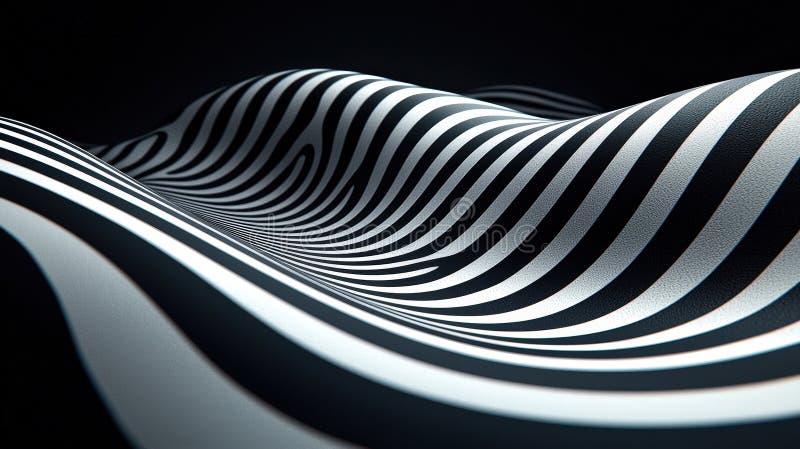 Abstract Wave Pattern with Black and White Stripes Creating Depth and ...