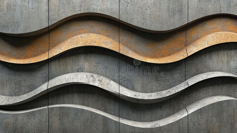Abstract Wave Pattern on Concrete Wall with Rusted Metal Accents Stock ...