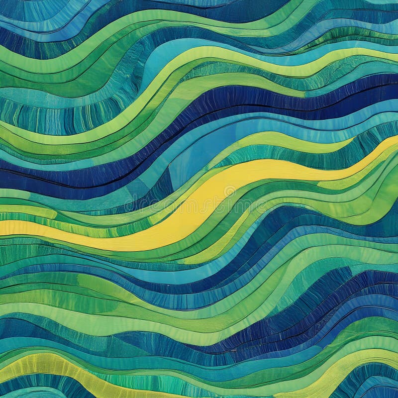 Abstract Wave Pattern Green Blue and Yellow Hues in Layered Design ...
