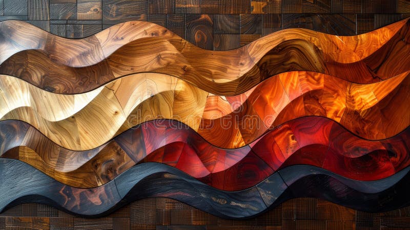 Abstract Wave Pattern in Warm Colors, Created with Layered Wood and ...