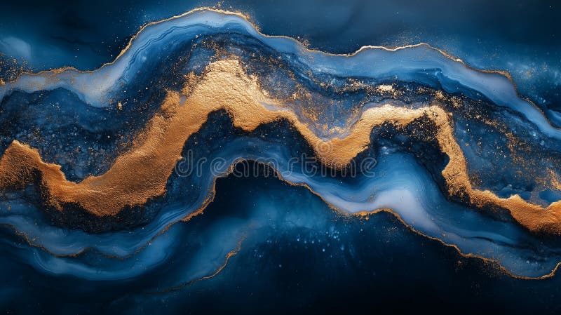 Abstract Wave Patterns In Blue And Gold With Shimmering Textures Stock Image Image Of Nature