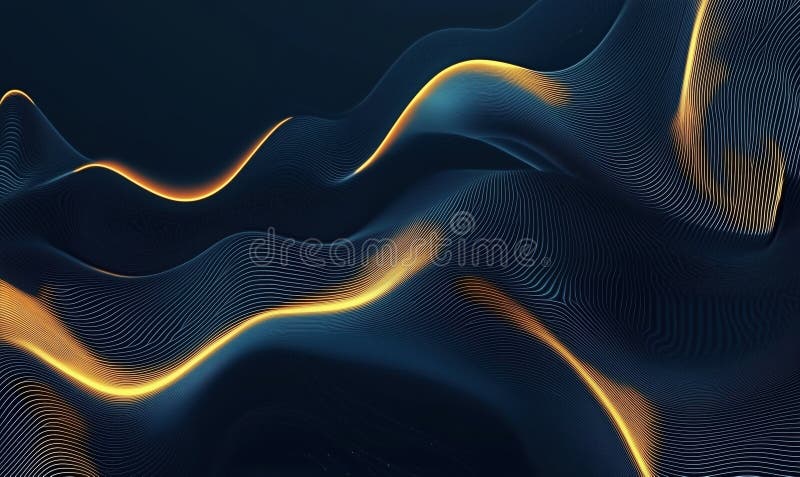 Abstract Wave Patterns with Glowing Lines in Dark Blue Background Stock ...