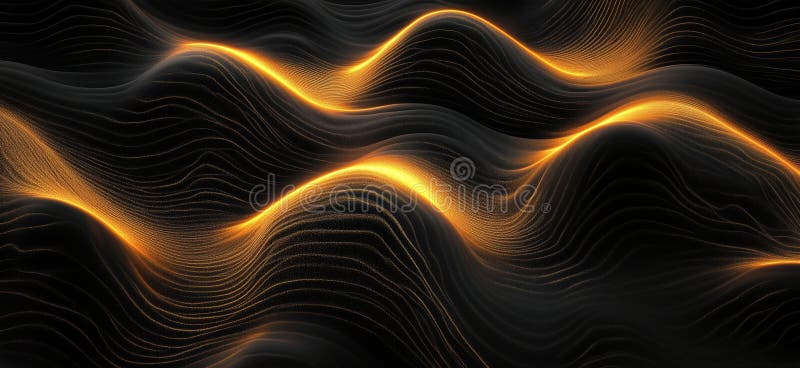 Abstract Wave Patterns with Glowing Orange Lines on Dark Background ...