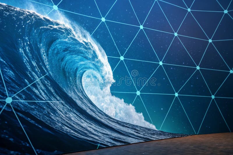 Abstract Wave Shape on Dark Cyberspace Background Stock Illustration ...