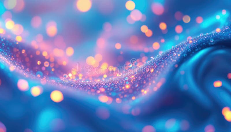 Abstract Wave of Sparkling Light Particles on Iridescent Fabric Surface ...