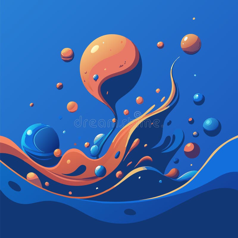 Abstract Wave Splash with Orange and Blue Bubbles in Dynamic Motion ...