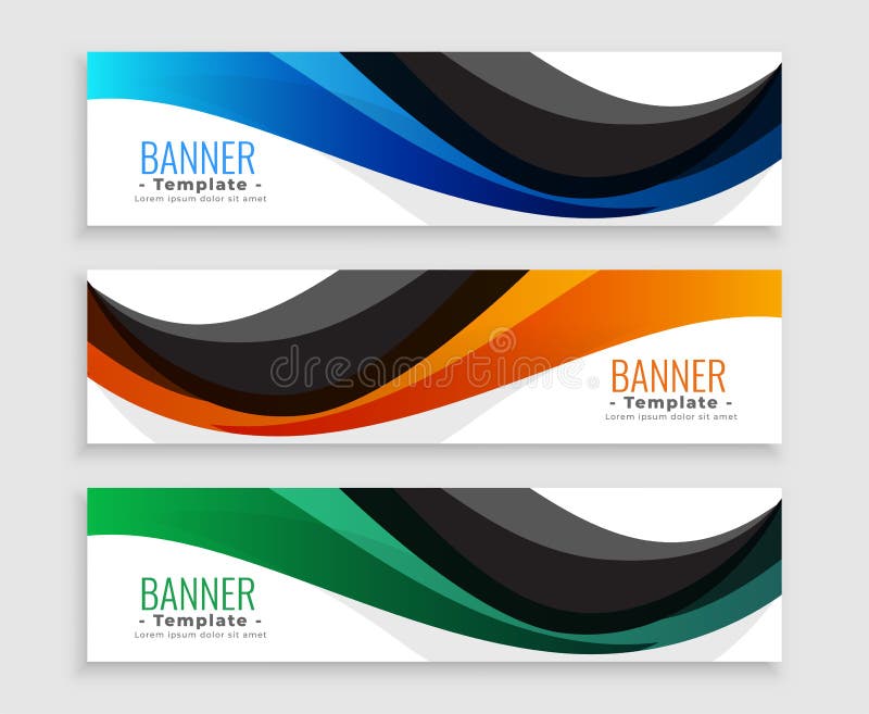 Abstract Wave Web Banners Set in Three Colors Stock Vector ...