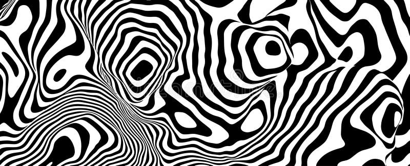 Abstract Wave of White and Black Curved Lines. Hallucination Distorted ...