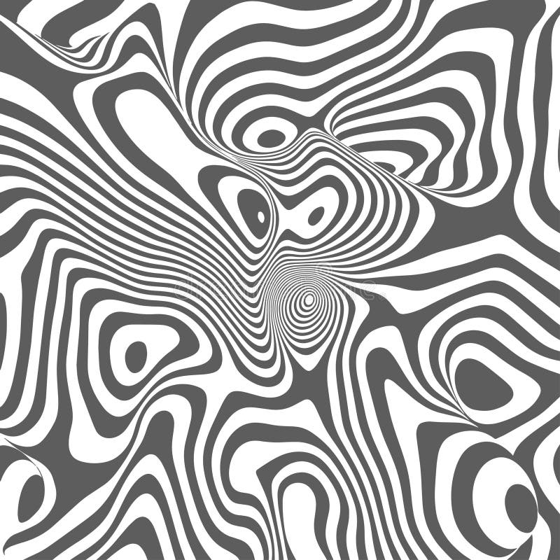 Abstract Wave of White and Black Curved Lines. Hallucination Distorted ...