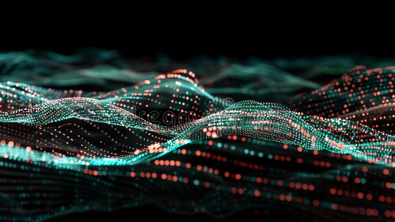 Abstract Waveform of Binary Data Visualization with Glowing Points and ...