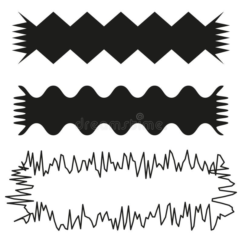 Abstract Waveform Borders. Zigzag, Wavy, Jagged. Black and White Vector ...