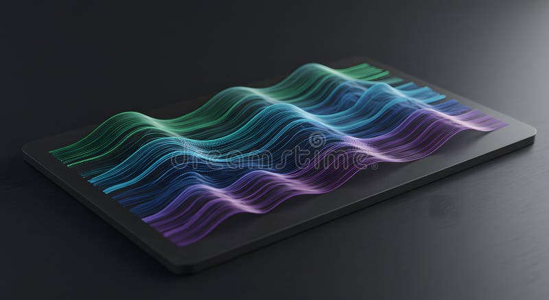Abstract Waveform Displayed on Tablet Screen with Gradient Color Design ...