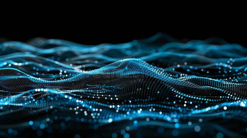 Abstract Waveform Tech Data Visualization With Blue Particle Flow Modern Tech Background Ai