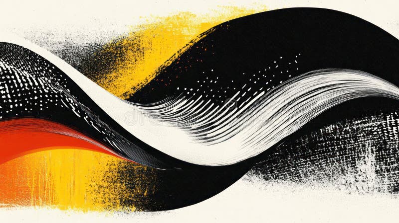 Abstract Waves in Black, White, Yellow, and Red Create a Dynamic Visual ...