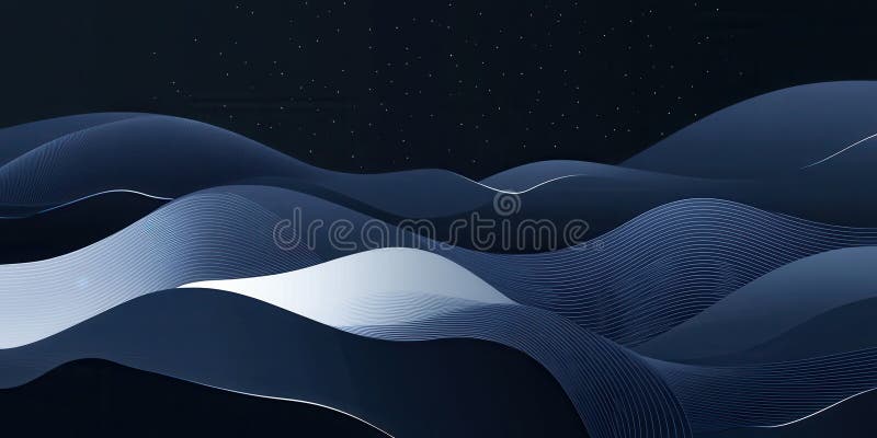 Abstract Waves in Blue Tones Create a Serene, Modern Digital Landscape Stock Illustration ...