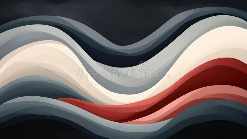Abstract Waves of Color in Shades of Gray, Red, and Cream Create a ...