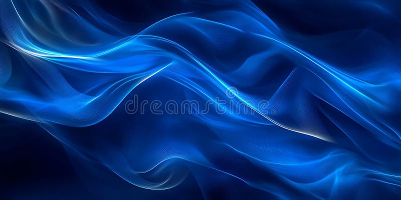 Abstract Waves of Deep Blue Light Flow Gently with Sparkling Particles ...