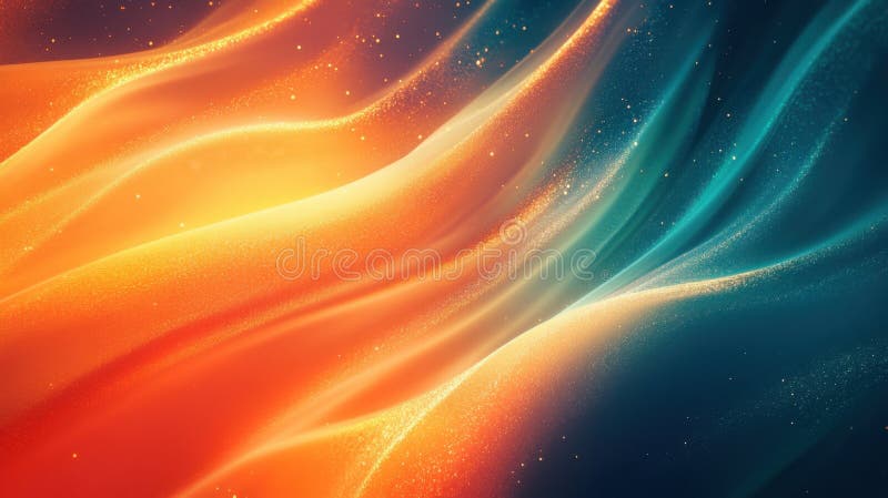 Abstract Waves. Flowing Colors in Motion. Orange and Blue with Shiny ...