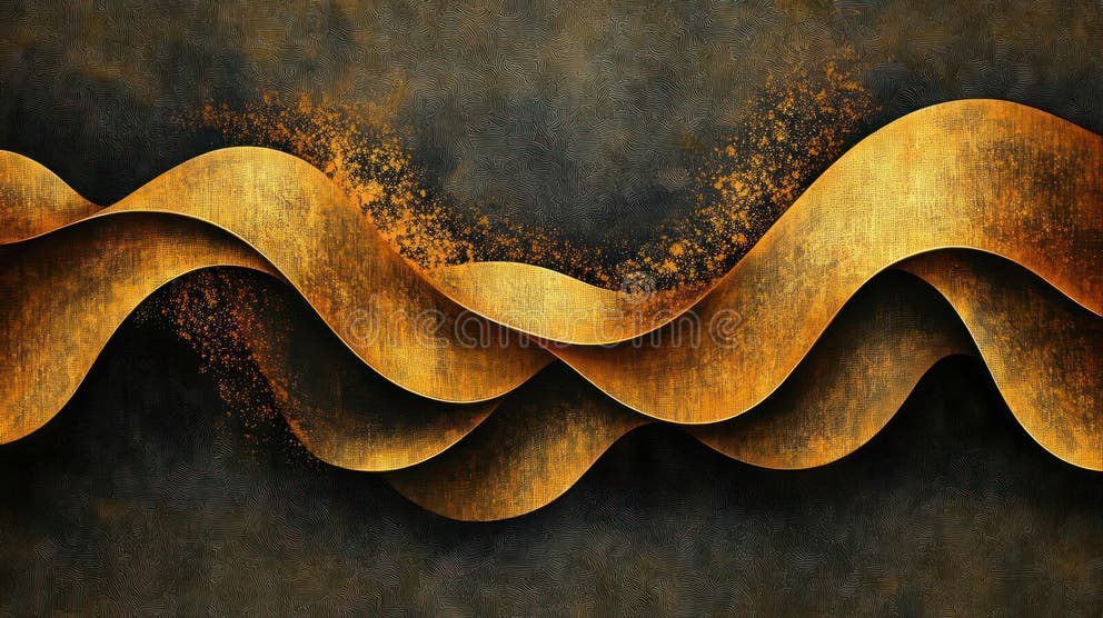 Abstract Waves in Gold and Dark Tones Create a Textured, Elegant Visual ...