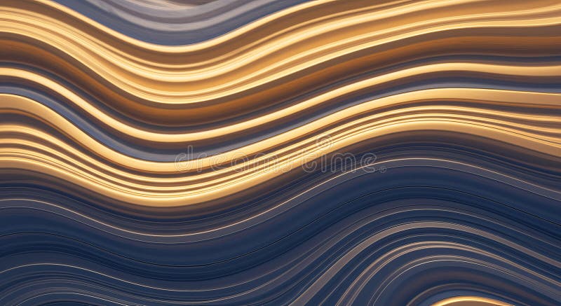 Abstract Waves of Golden and Blue Swirls Creating a Dynamic Flowing ...