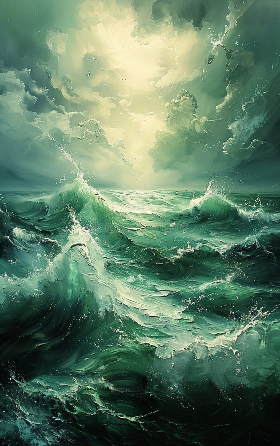 Abstract Waves of Green and Yellow,flow with Sun Rays Pierce through ...