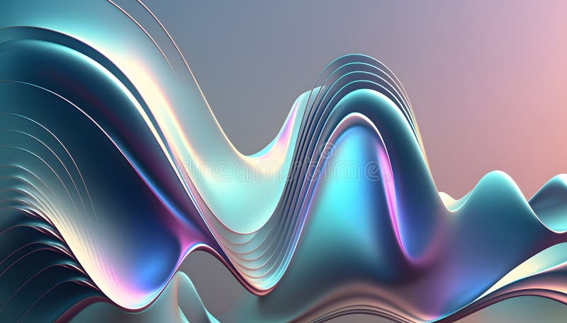 Abstract Waves Holographic Background. Liquid Blue Grey Metallic ...