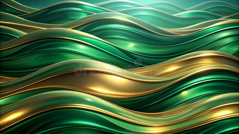 Abstract Waves of Opulence: a Symphony of Gold and Emerald AI Generated ...