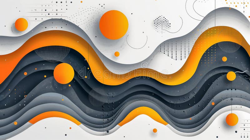 Abstract Waves with Orange and Black Geometric Elements Stock ...