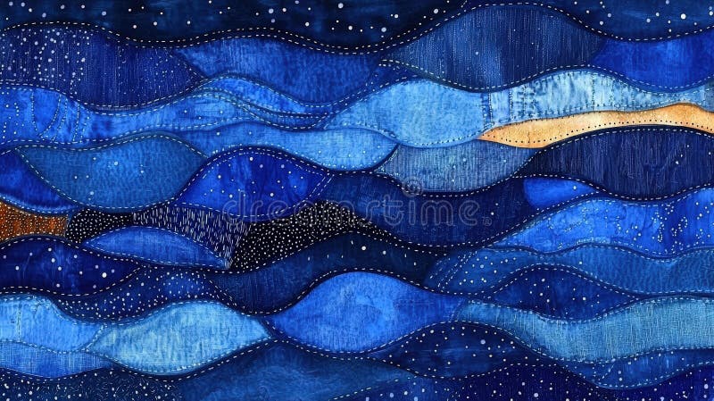 Abstract Waves Pattern in Deep Blue Tones with Textures and Dotted ...