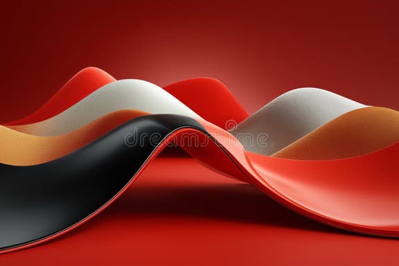 Abstract Waves in Red, Black, White, and Gold Create a Dynamic Visual ...
