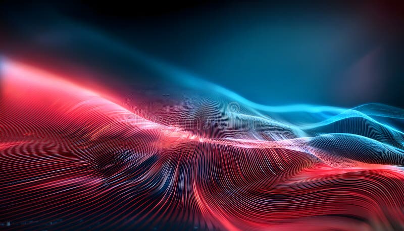Abstract Waves of Red and Blue Light Flow Across a Dark Background ...