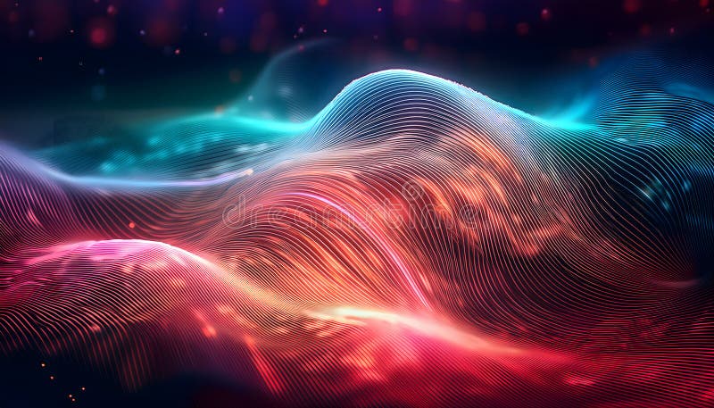 Abstract Waves of Red and Blue Light Flow Across a Dark Background ...