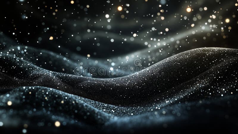 Abstract Waves of Shimmering Black and Silver Particles, Creating a ...