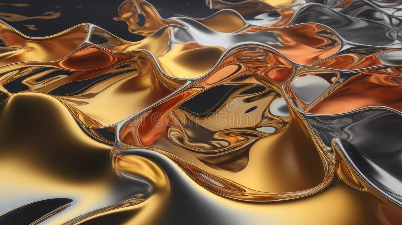Abstract Waves of Shiny Gold, Silver, and Copper Colors Create a ...