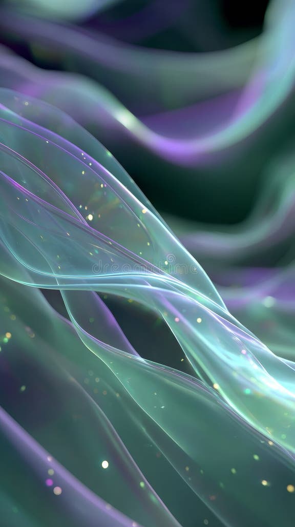 Abstract Waves of Translucent Fabric with Glowing Particles, Ethereal ...