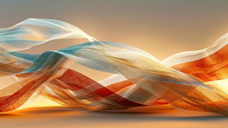 Abstract Waves of Translucent Fabric in Warm Sunrise Colors. Banner ...