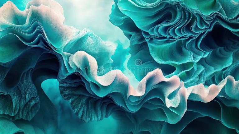 Abstract Waves in Turquoise and Pink, Evoking Fluidity and Natural ...