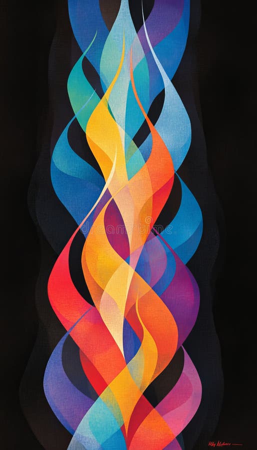 Abstract Waves of Vibrant Blue, Cyan, Red, Orange, Flow on Black ...