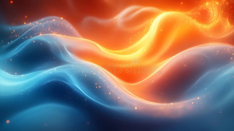 Abstract Waves of Vibrant Blue and Orange Light with Glowing Particles ...