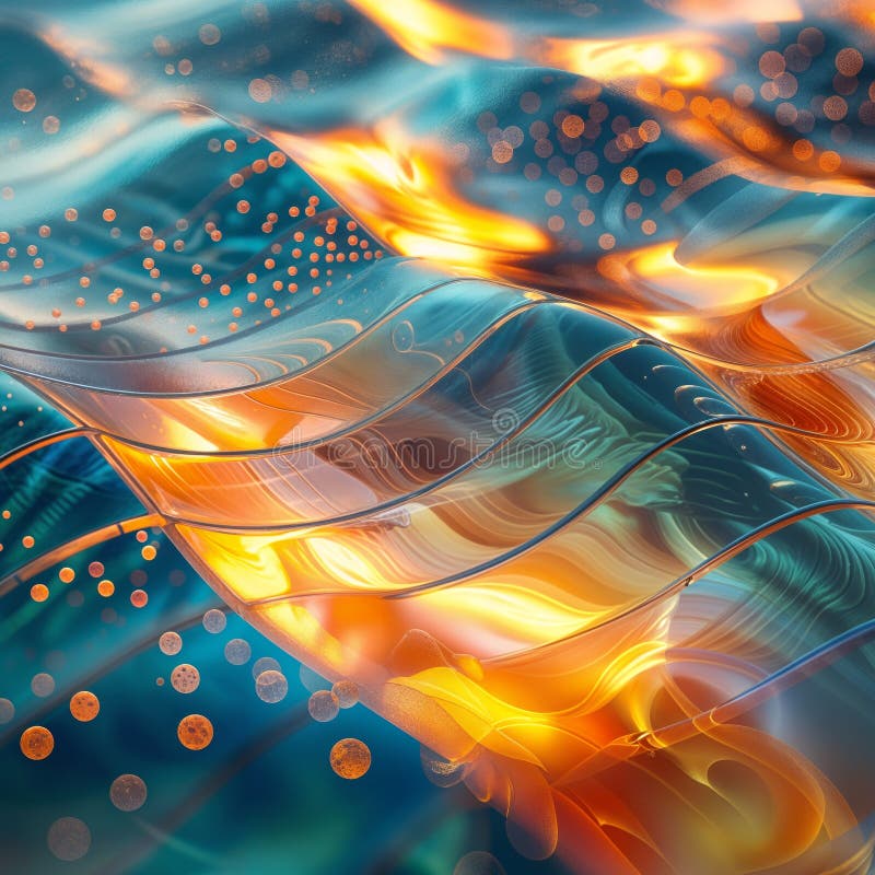 Fluid Teal and Orange Waves with Glowing Elements, Generative Ai Stock ...