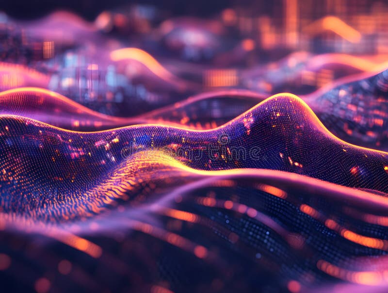 Abstract Waves of Visual Data and Geometric Shapes Stock Illustration ...